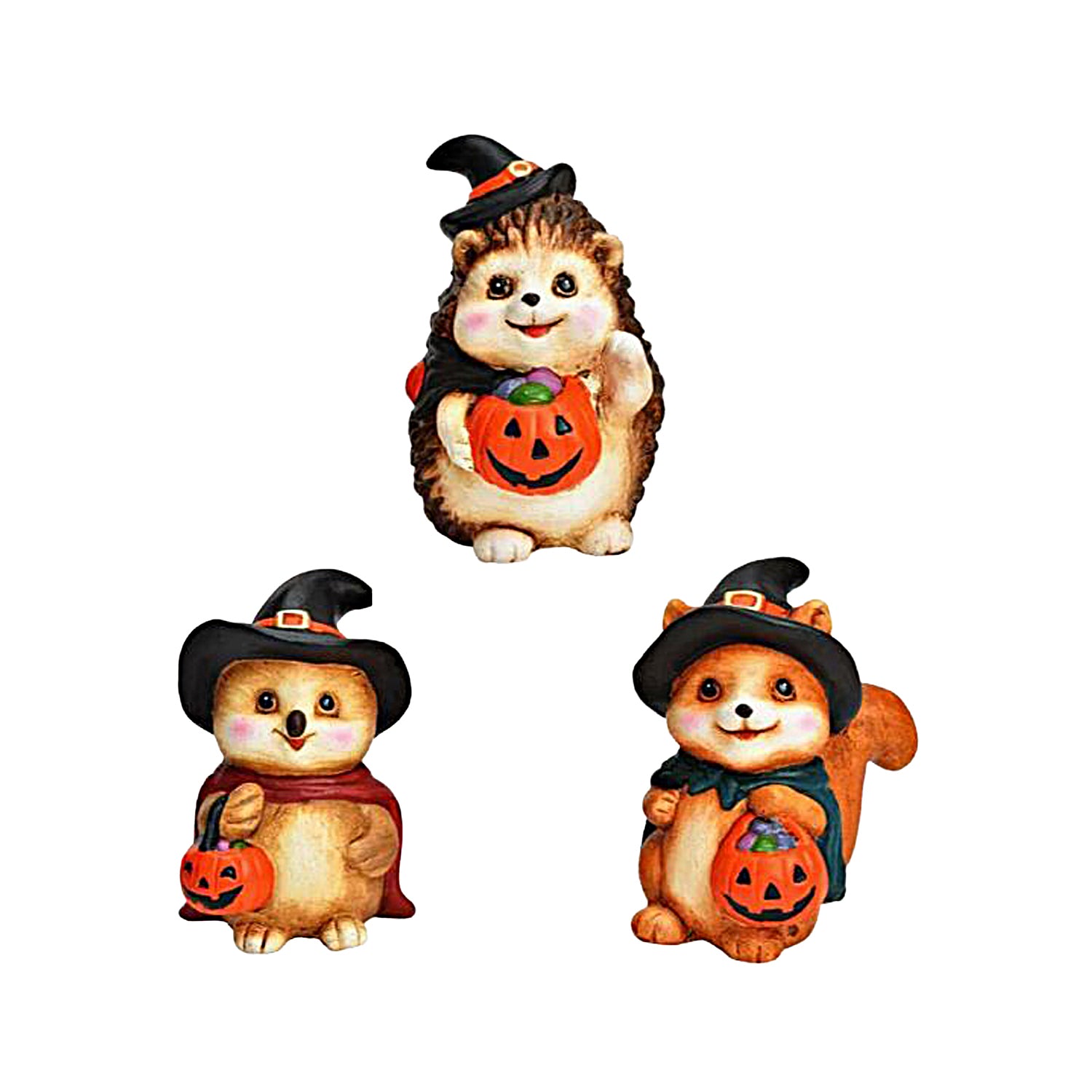 Deko-Figuren Tiere mit Kürbis 3er-Set aus Ton 10 cm, Herbst- und Hallo ...